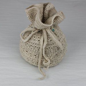 CnBMine | Bags | Glass Blue Beaded Cream Crocheted Money Bag Drawstring ...